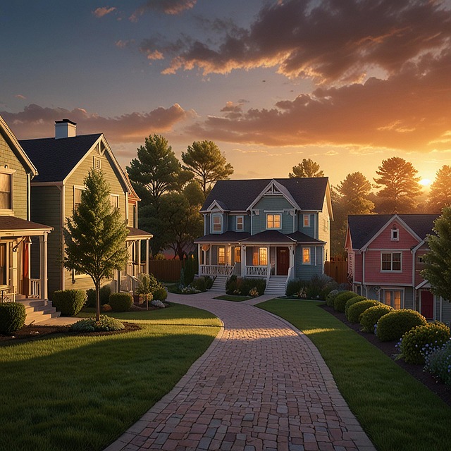 Download Pastel Townhouses, Sunset Scenery, Charming Neighborhood ...