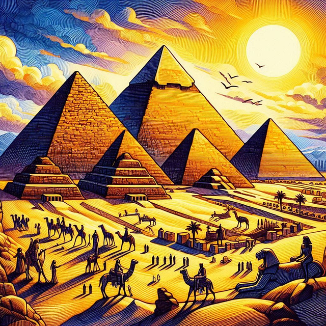 Download Golden Glow, Giza Pyramids, Mesmerizing Artwork. Royalty-Free ...