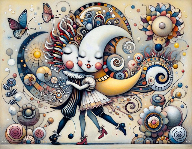 Download Whimsical Art, Sun And Moon, Dance. Royalty-Free Stock ...