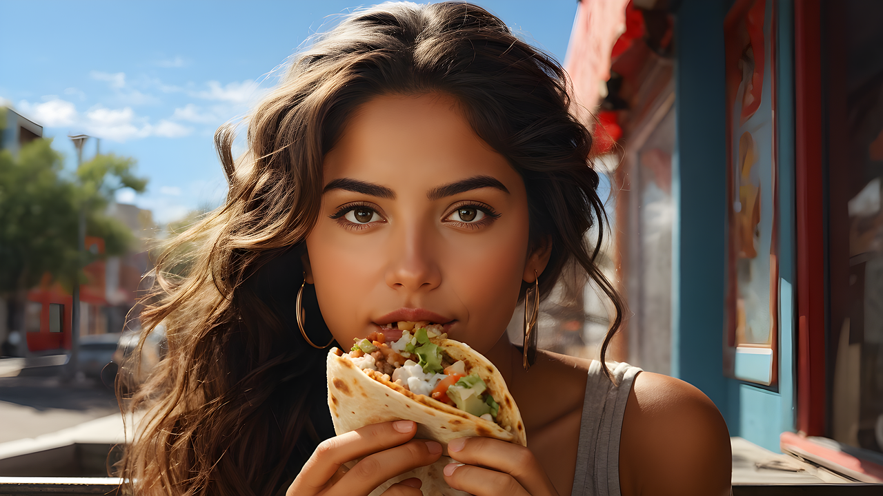 Download Stunning Mexican Girl, Eating Burrito, Delicious Burrito ...