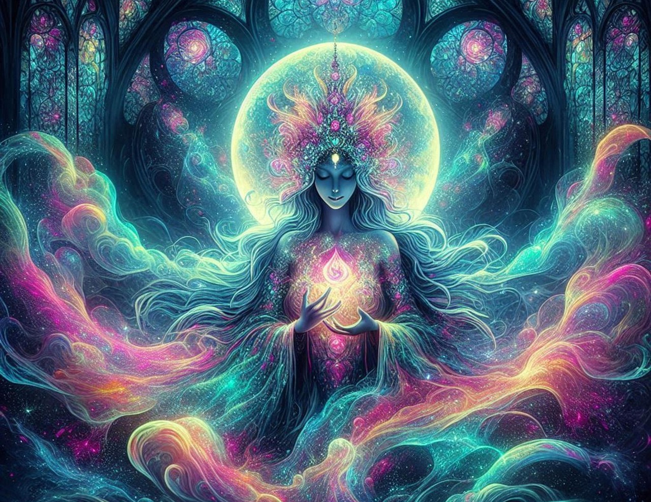 Download Mystical Woman, Cosmic Colors, Glowing Patterns. Royalty-Free ...