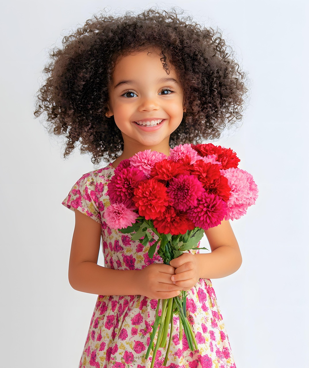Download Happy Child, Curly Hair, Bouquet Of Flowers. Royalty-Free ...