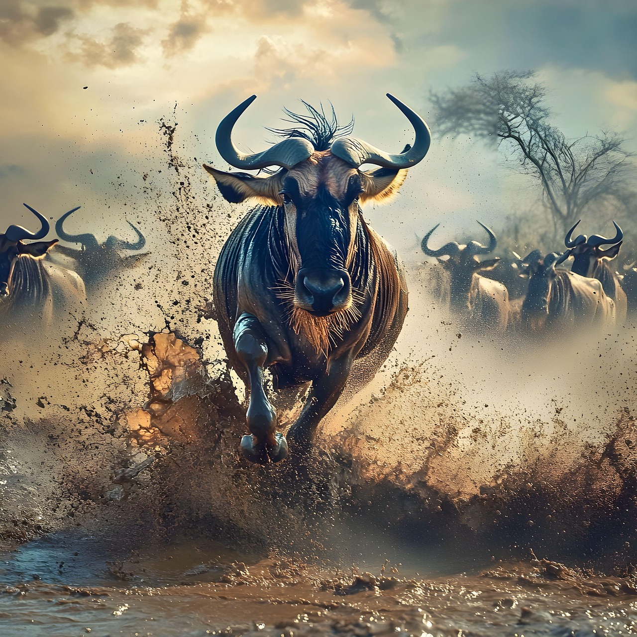 Download Wildebeest, Stampede, Great Migration. Royalty-Free Stock ...