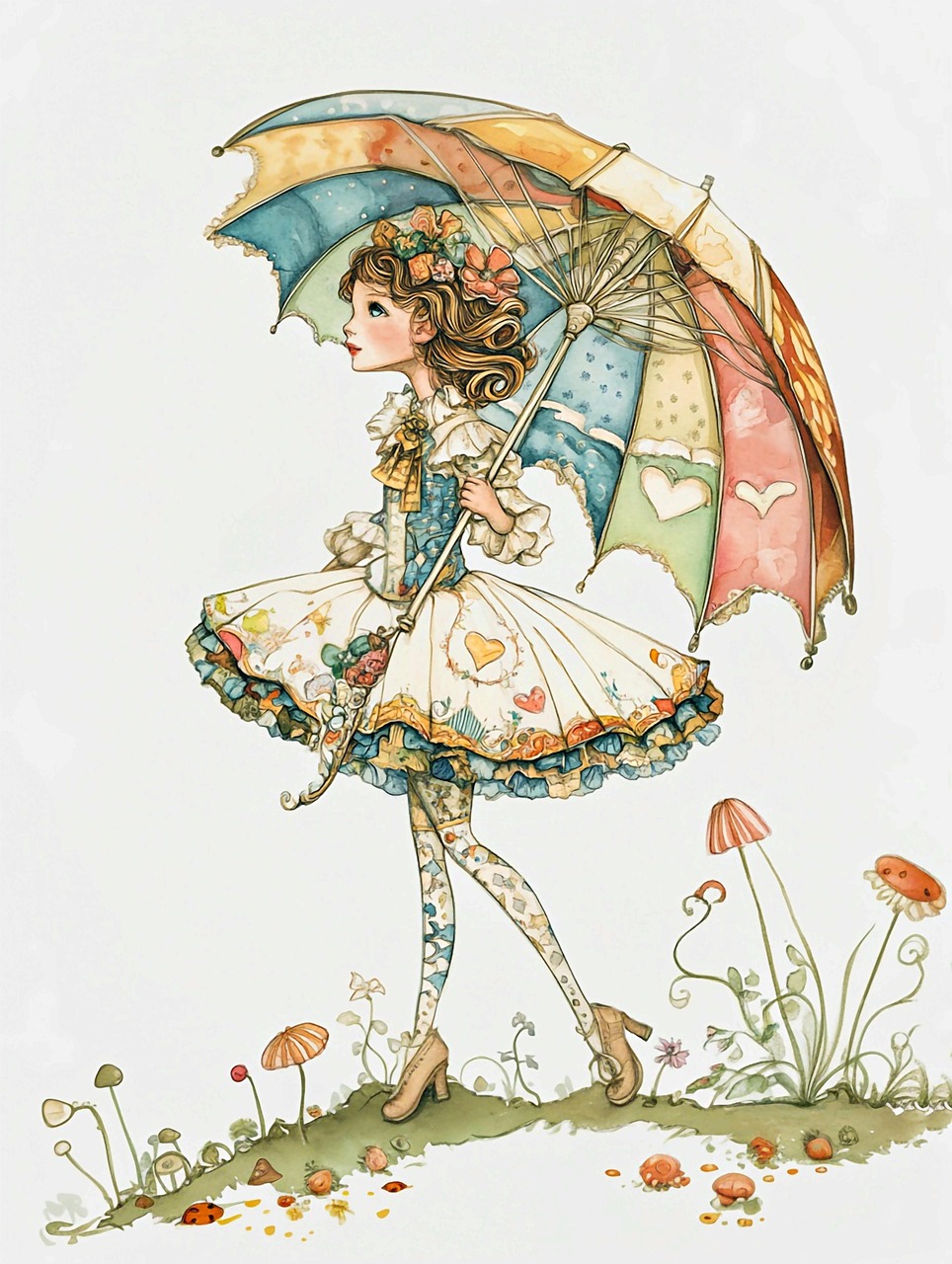 Download Whimsical Girl, Vintage Dress, Colorful Umbrella. Royalty-Free ...