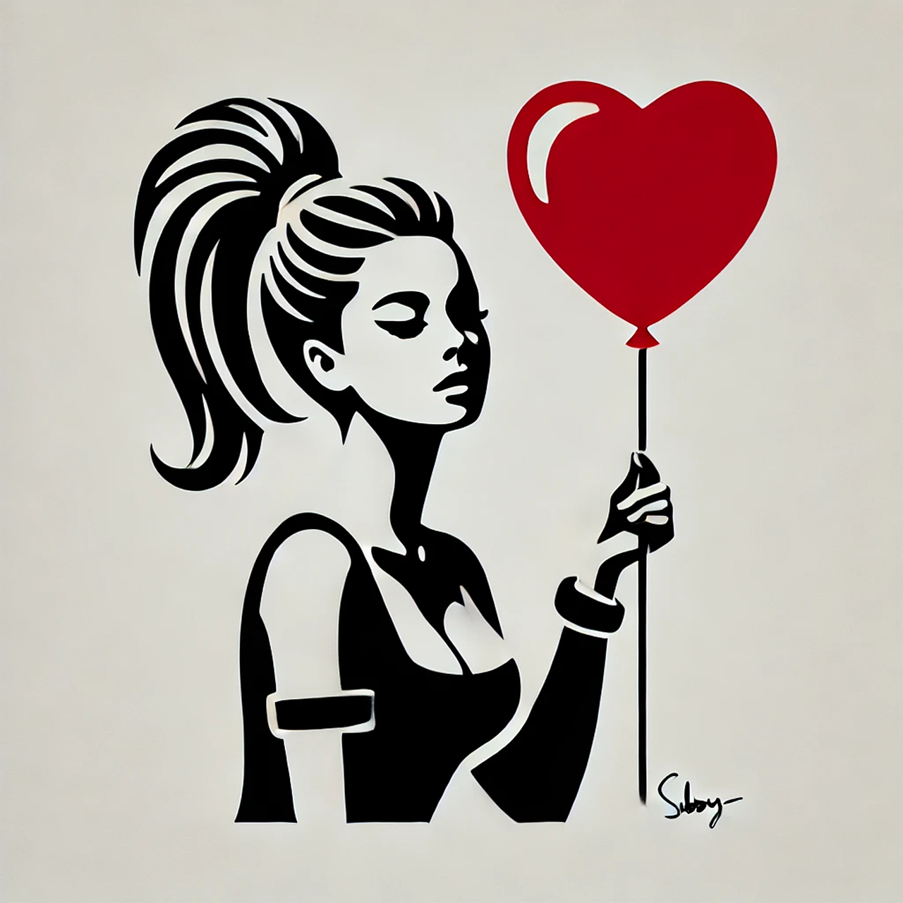 Download Minimalist-Love-Art, Woman-With-Heart-Balloon, Black-And-White ...