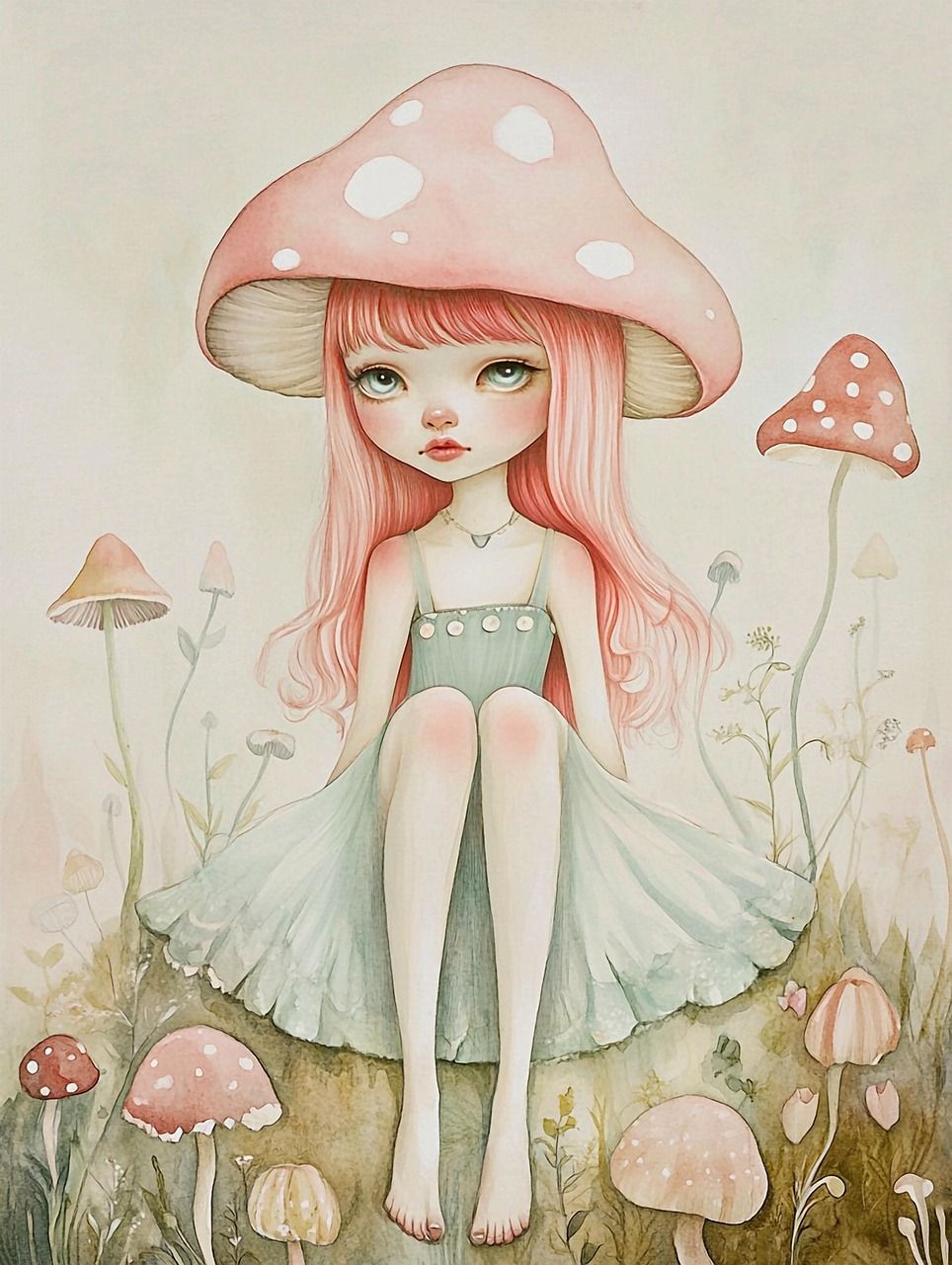 Download Mushroom Girl, Pink Hair, Whimsical. Royalty-Free Stock ...