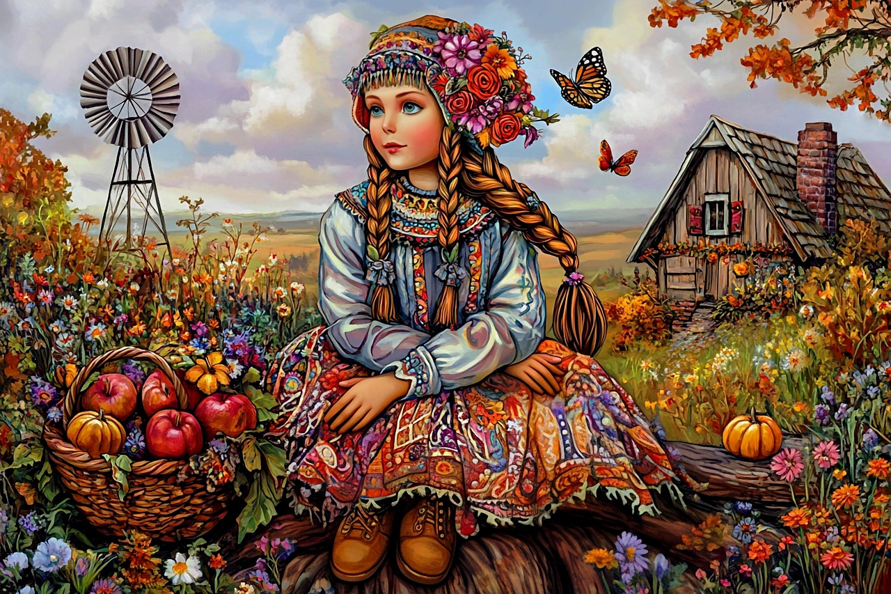 Download Countryside Scene, Braided Hair, Folk Dress. Royalty-Free ...