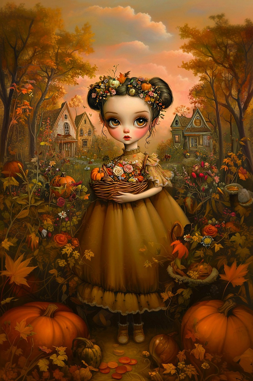 Download Ai Generated, Autumn Scene, Doll-Like Girl. Royalty-Free Stock ...