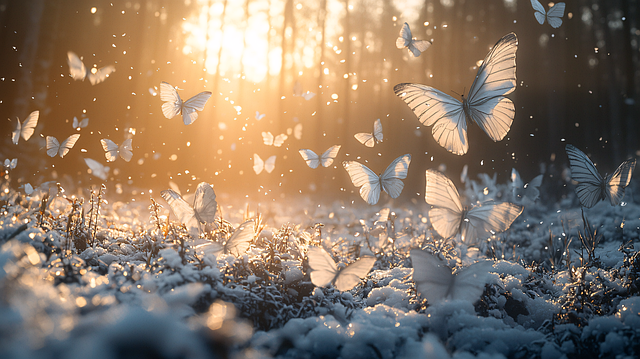Download Butterflies, Snow, Forest. Royalty-Free Stock Illustration ...