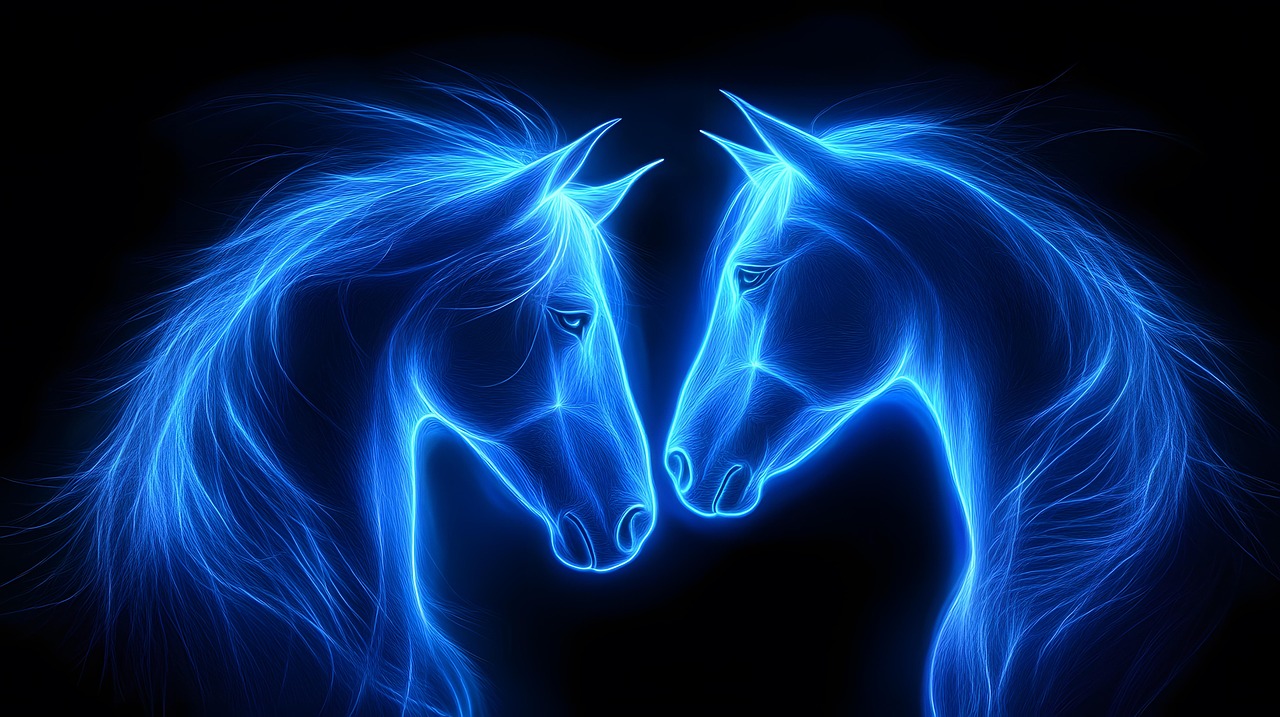 Download Illuminated Horses, With Neon Light, On Black Background ...