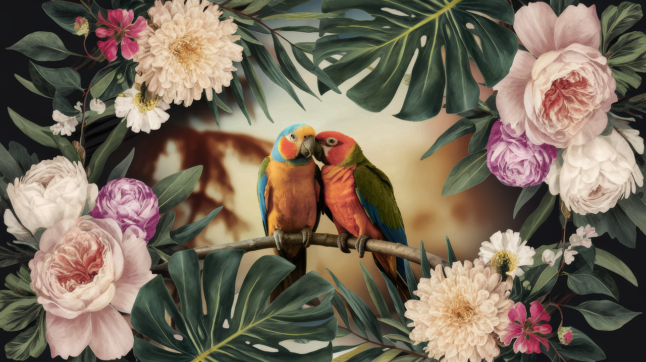 Download Parrots, Tropical, Flowers. Royalty-Free Stock Illustration ...