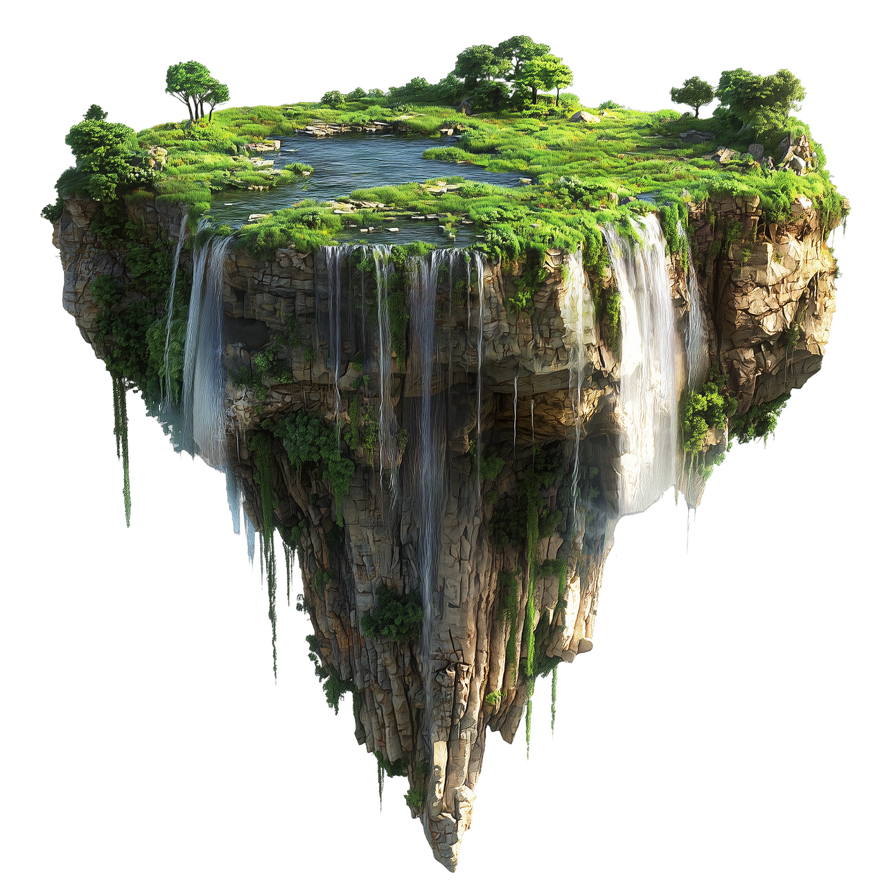Download Cliffside Waterfall, Floating Island, Heart-Shaped Island ...