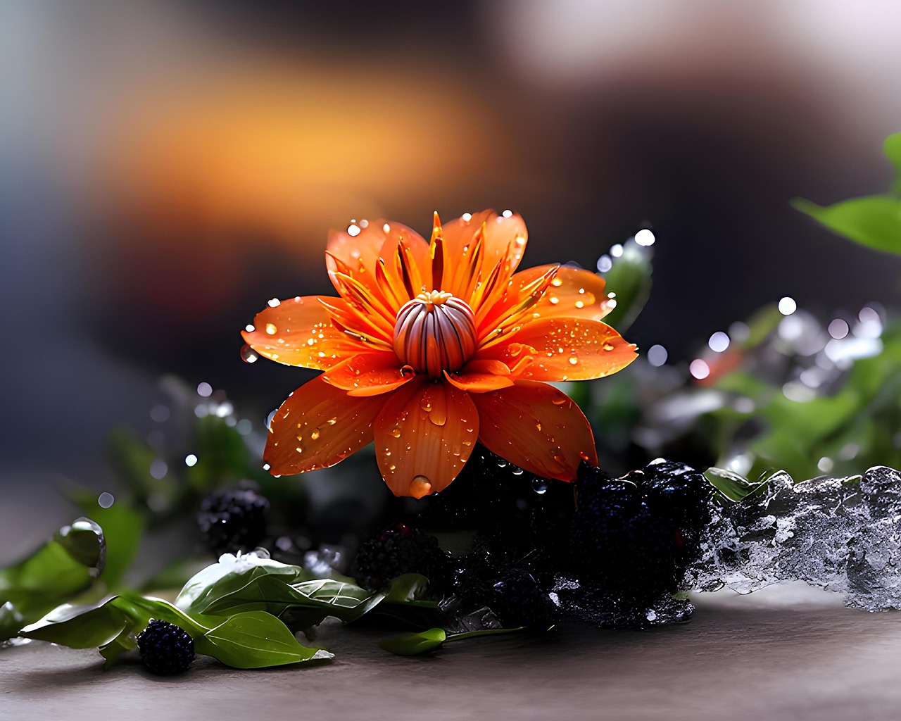 Download Orange Flower, Dew Drops, Nature Close-Up. Royalty-Free Stock ...