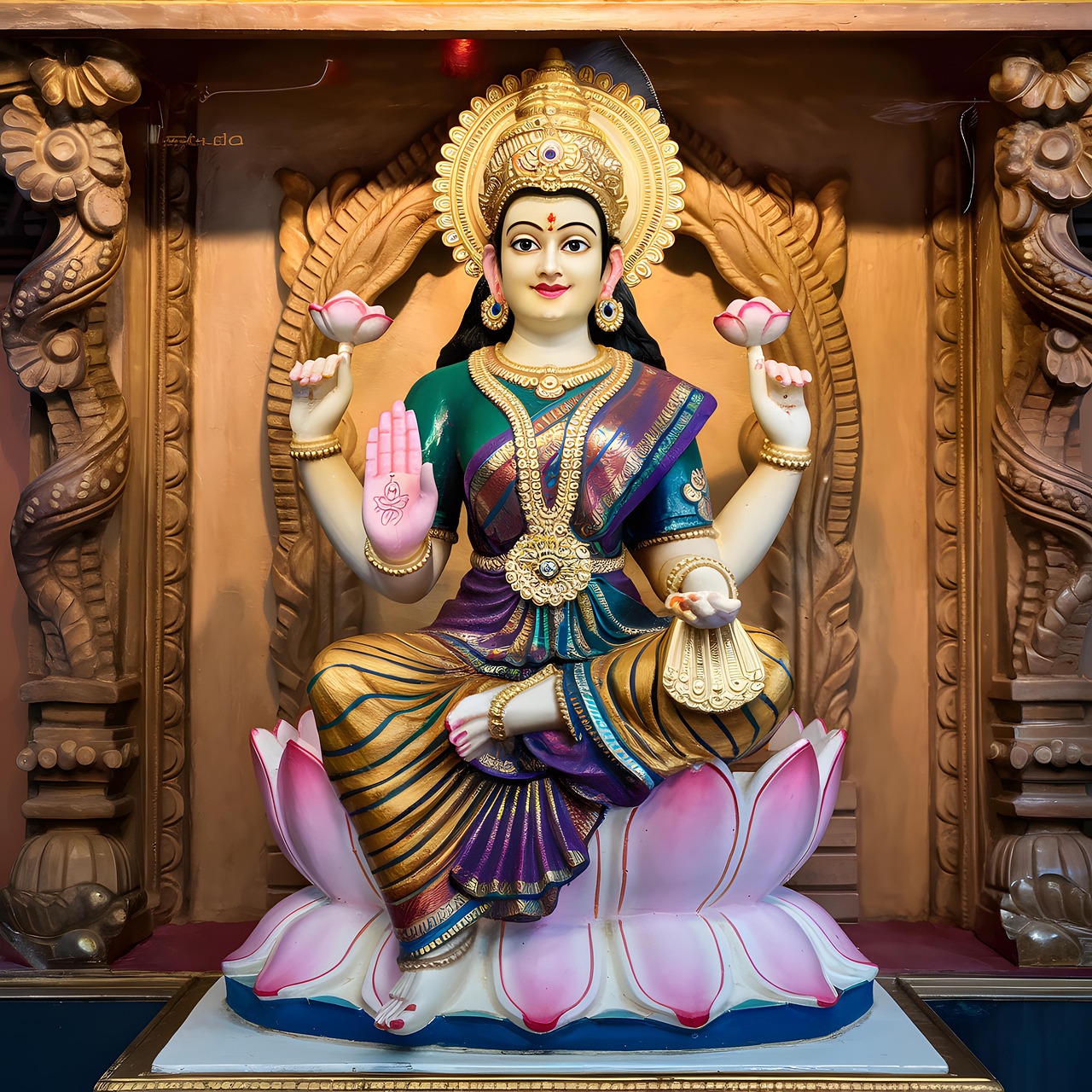Download Beautiful Lakshmi Statue, Hindu Goddess, Lakshmi On Lotus ...
