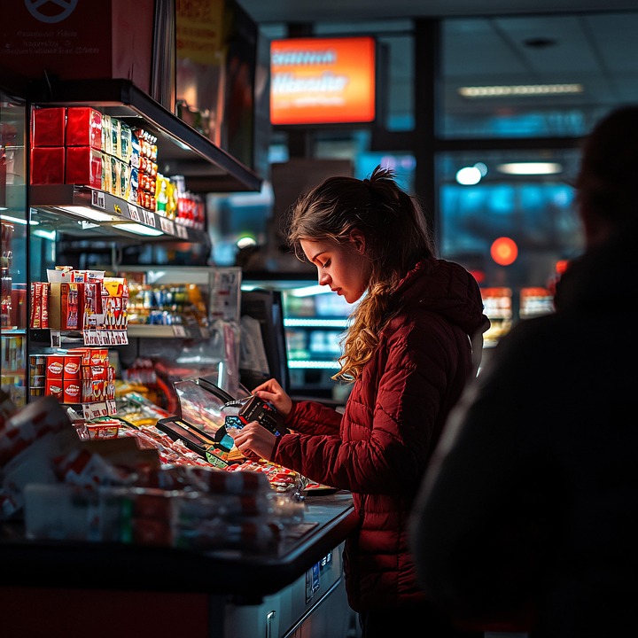 Download Woman, Working, Convenience Store. Royalty-Free Stock ...