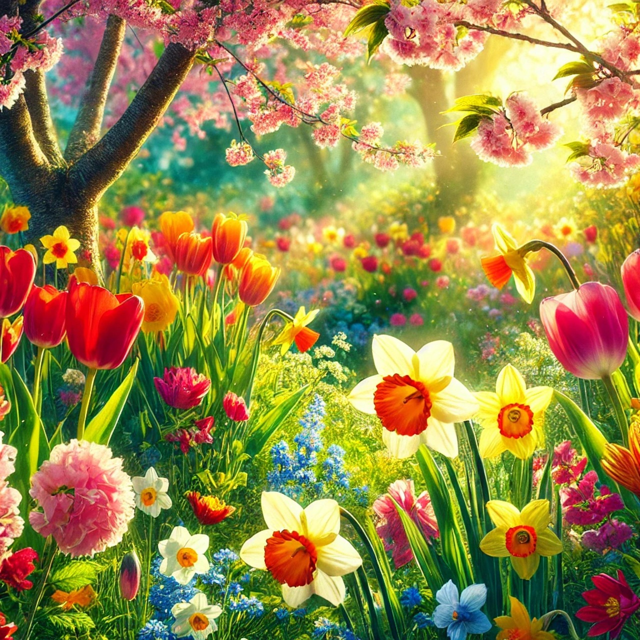 Download Spring Garden, Colorful Tulips, Daffodils. Royalty-Free Stock ...