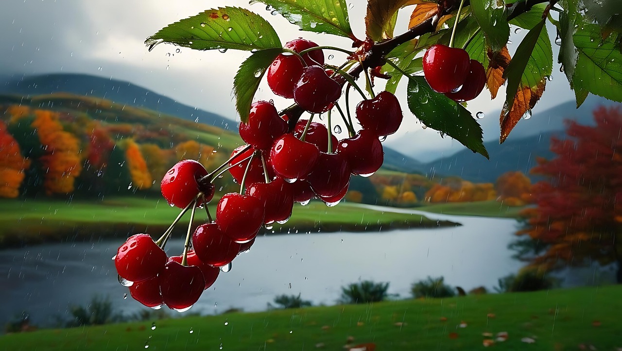 Download Cherries, Raindrops, Autumn. Royalty-Free Stock Illustration ...
