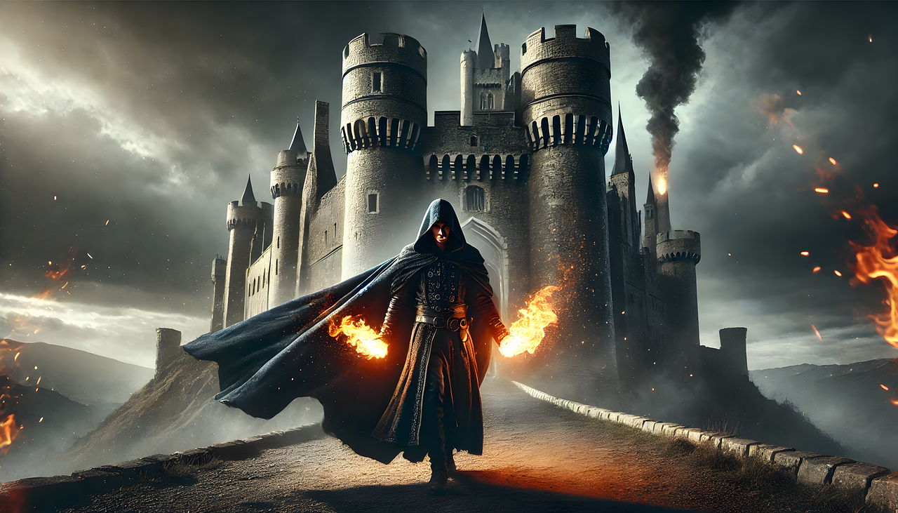 Download Dark Sorcerer, Fire Magic, Castle. Royalty-Free Stock ...