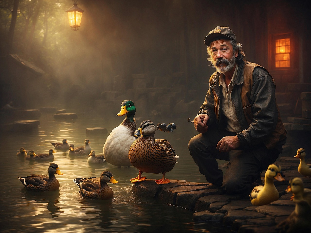 Download Ai Generated, Man, Ducks. Royalty-Free Stock Illustration ...