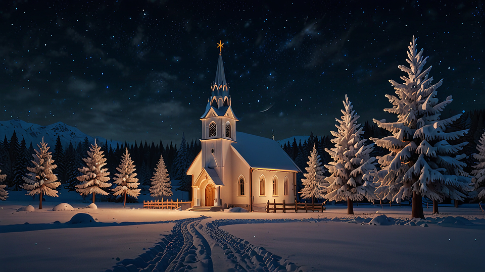 Download Christmas Night Church, Snowy Christmas Night, Winter Nature ...