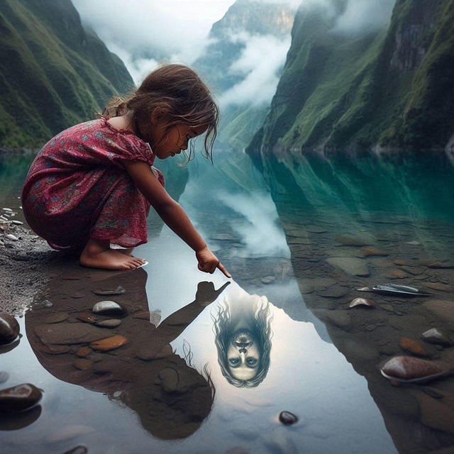 Download Child And The Reflection Of Jesus, Water, Kid. Royalty-Free ...