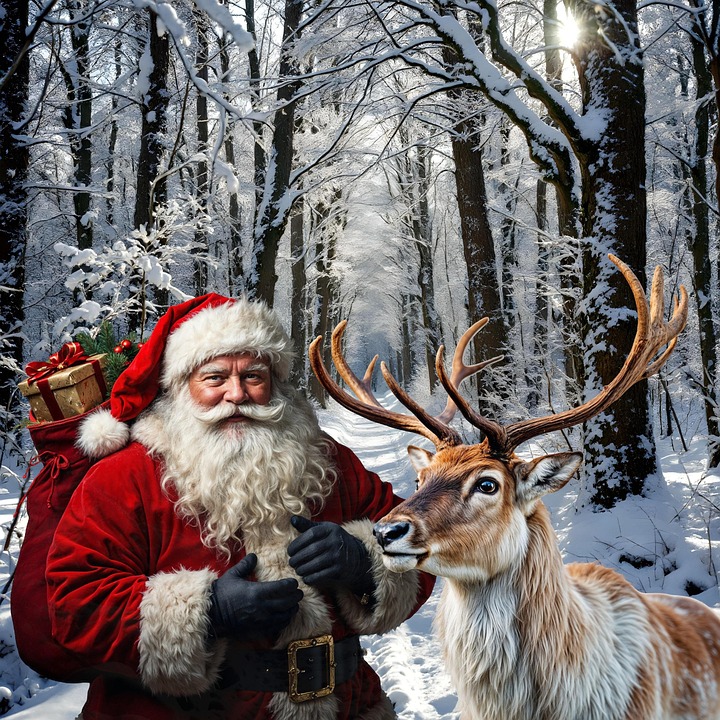 Download Santa Claus, Reindeer, Snow Landscape. Royalty-Free Stock ...