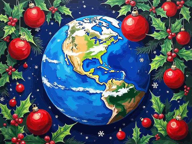 地球圣诞节背景 假期星球视图 节日地球想象 - 免费矢量图形Pixabay