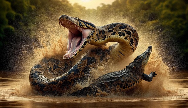 Download Crocodile, Fighting, Giant Python. Royalty-Free Stock ...