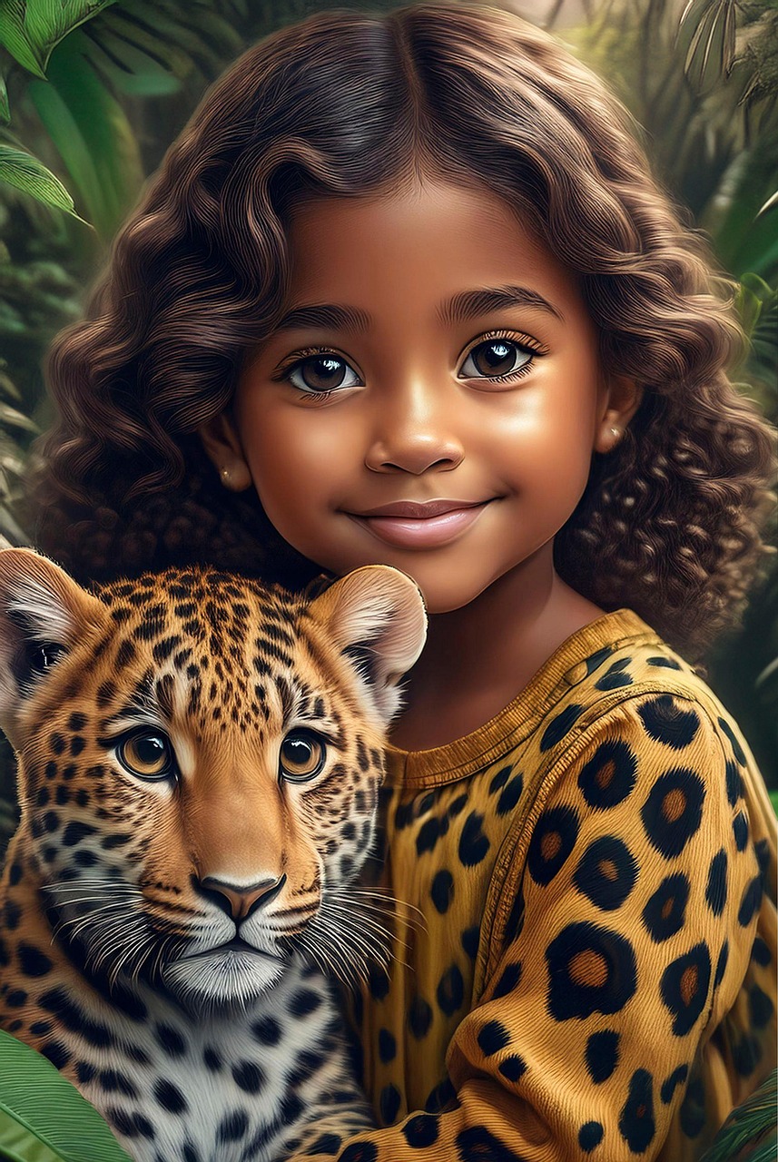 Download Ai Generated, Little Girl, Leopard. Royalty-Free Stock ...