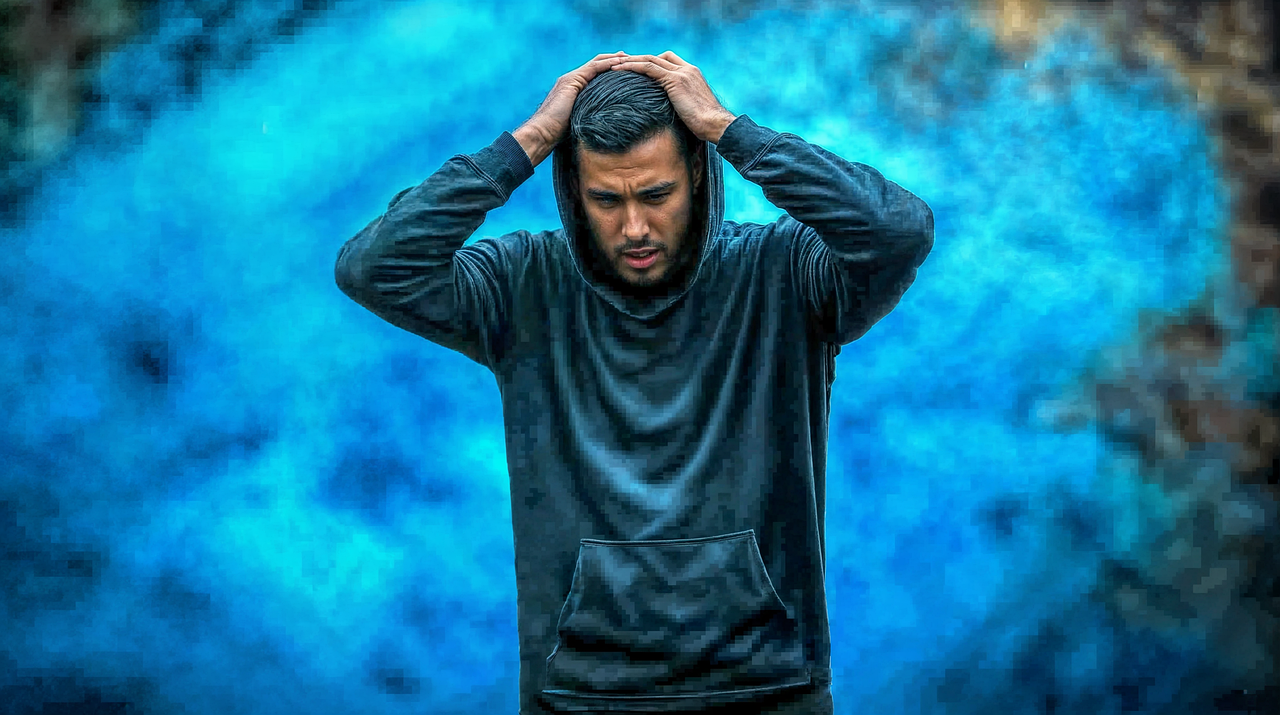 Download Moody Man, Distressed Male, Hooded Sweatshirt. Royalty-Free ...