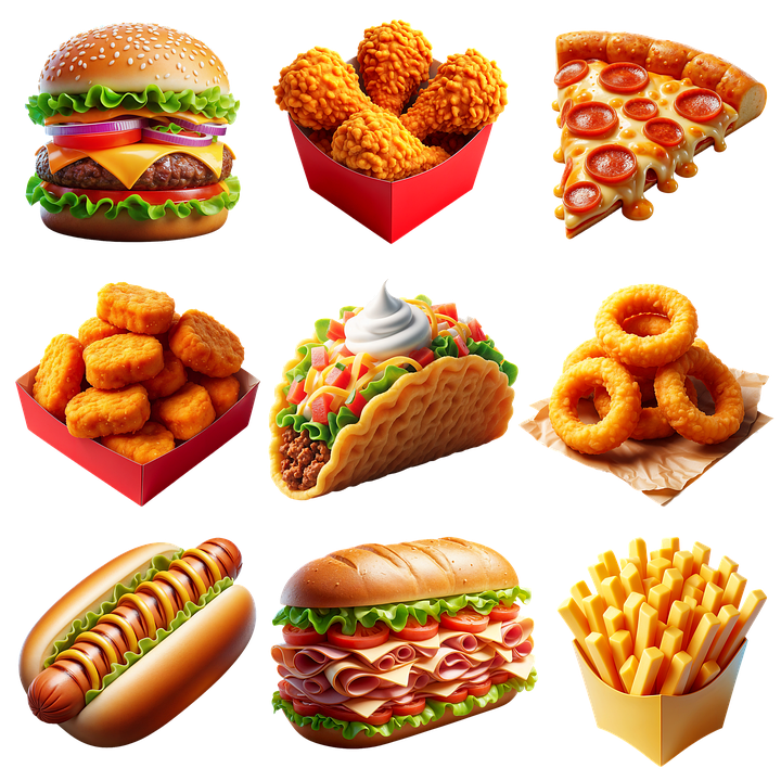 Download Fast Food, 3D Fast Food Icons, Cheeseburger. Royalty-Free ...