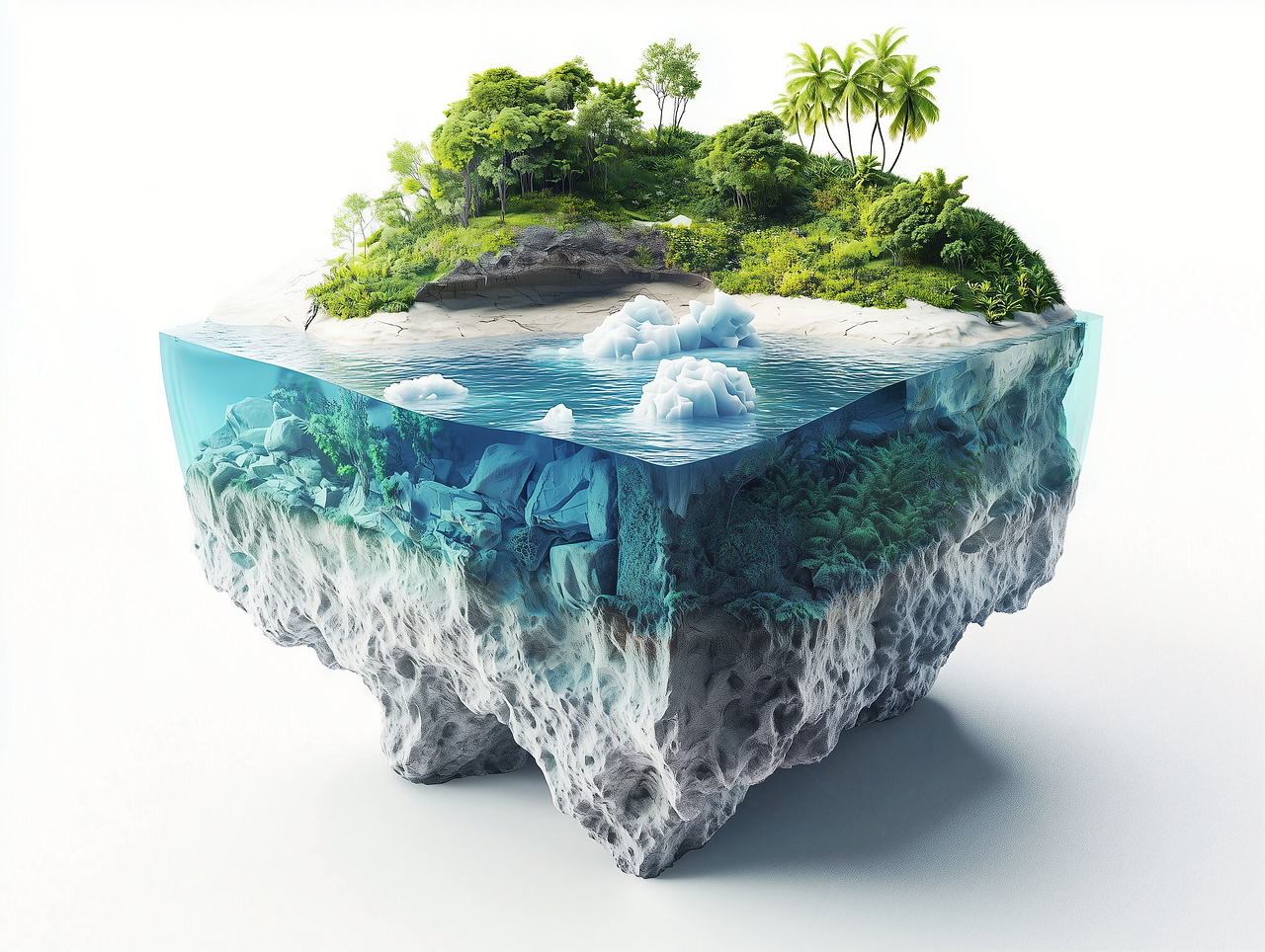Download Floating Island, 3D Landscape, Cross-Section Design. Royalty ...