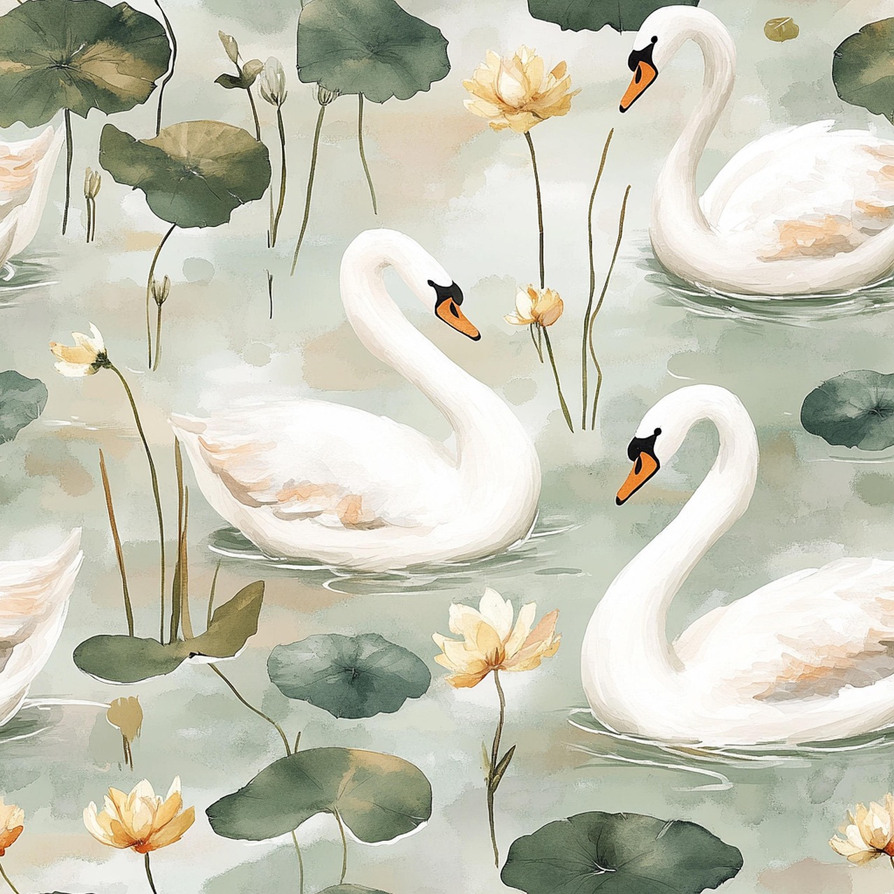 Download Watercolor, Swan Pattern, Seamless Pattern. Royalty-Free Stock ...