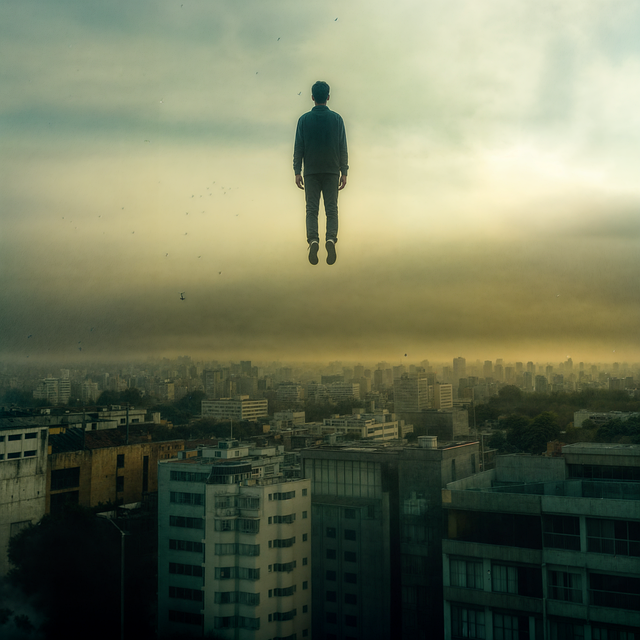 Download Ai Generated, Floating Man, Surreal Cityscape. Royalty-Free ...