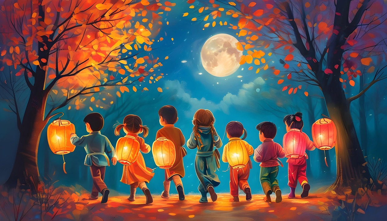 Download Children, Lanterns, Night. Royalty-Free Stock Illustration ...