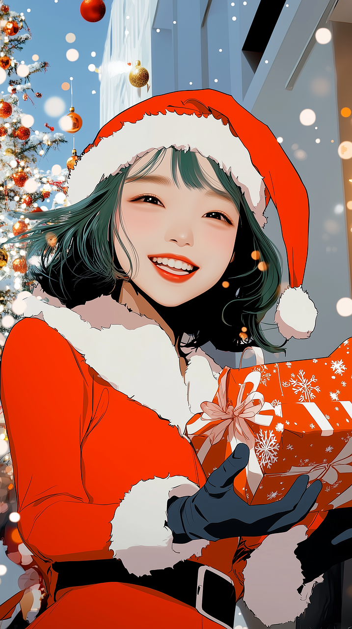 Download Festive Santa Outfit Cheerful Christmas Girl Holiday T 8530