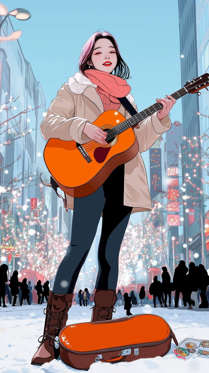 Download Street Musician, Winter Guitar Performance, City Street ...
