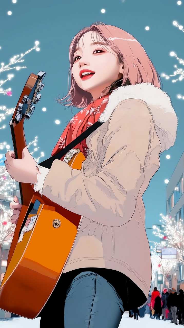 Download Street Musician, Winter Guitar Performance, City Street ...