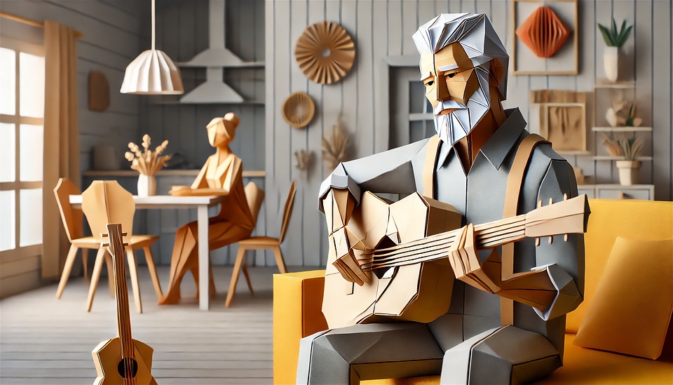Download Origami Art, Paper Figures, Man Playing Guitar. Royalty-Free ...