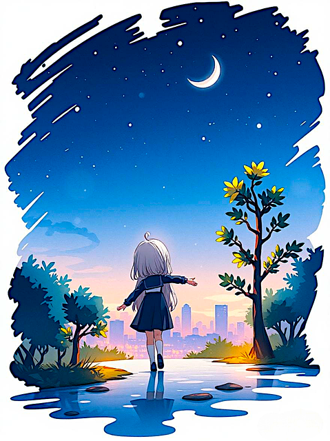 Download Girl In Moonlight, Girl, Watercolour. Royalty-Free Stock ...