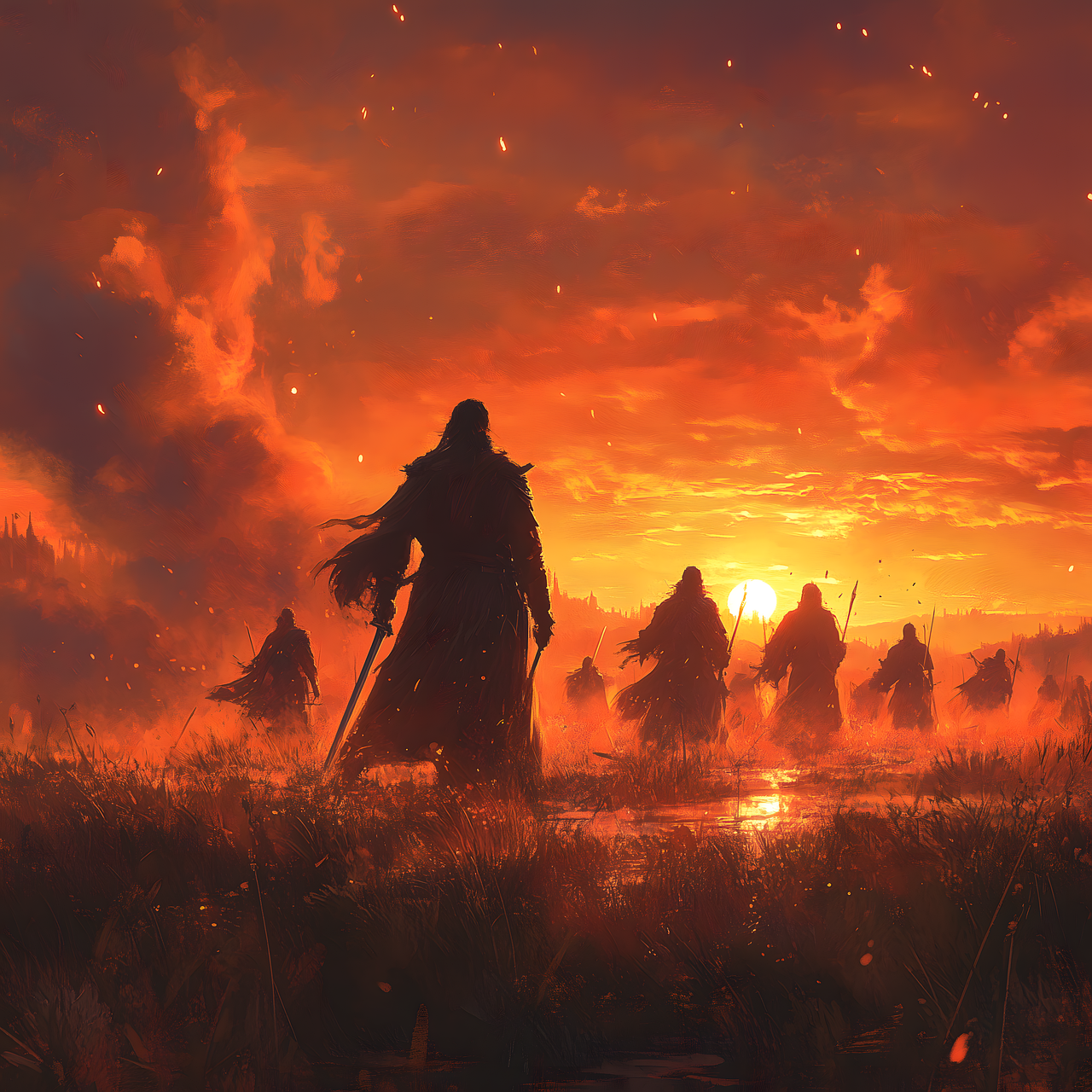 Download Warriors, Sunset, Landscape. Royalty-Free Stock Illustration ...
