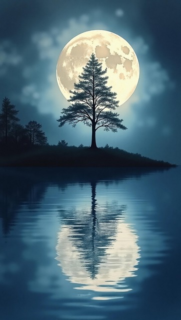 Download Tree, Lake, Moon. Royalty-Free Stock Illustration Image - Pixabay