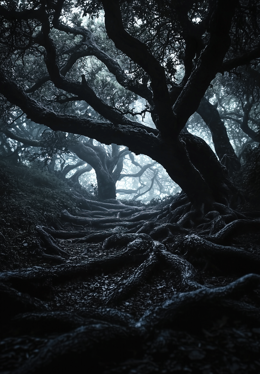 Download Dark Forest, Gnarled Trees, Twisted Roots. Royalty-Free Stock ...