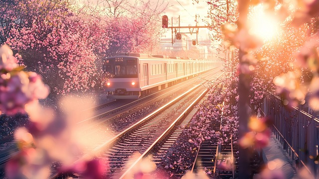 Download Cherry Blossom, Train, Spring. Royalty-Free Stock Illustration ...