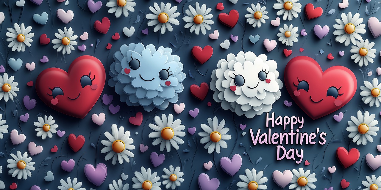 Download Valentine Hearts, Cute Flowers, Romantic Art. Royalty-Free ...