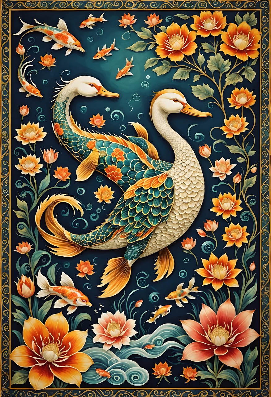 Download Ducks, Flowers, Tapestry. Royalty-Free Stock Illustration ...