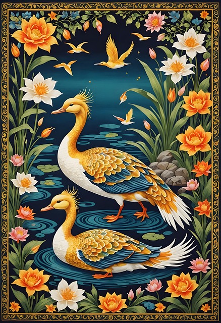 Download Ducks, Flowers, Tapestry. Royalty-Free Stock Illustration ...