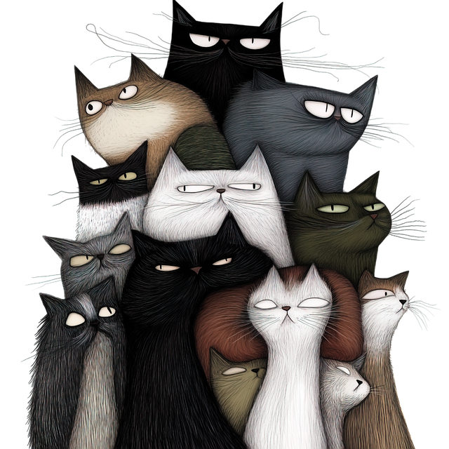 Download Cartoon Cats, Stacked Cats, Quirky Illustration. Royalty-Free ...