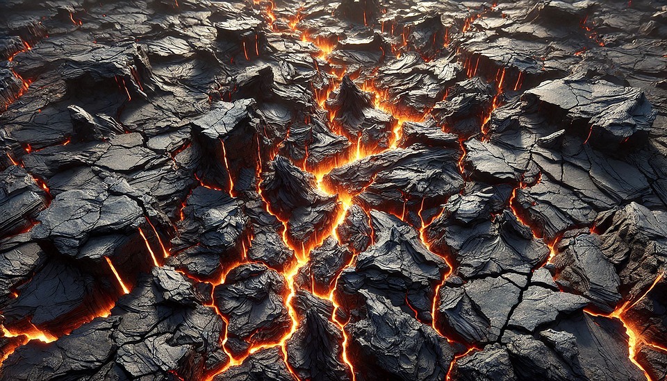 Download Volcanic Terrain, Molten Lava, Cracked Ground. Royalty-Free ...