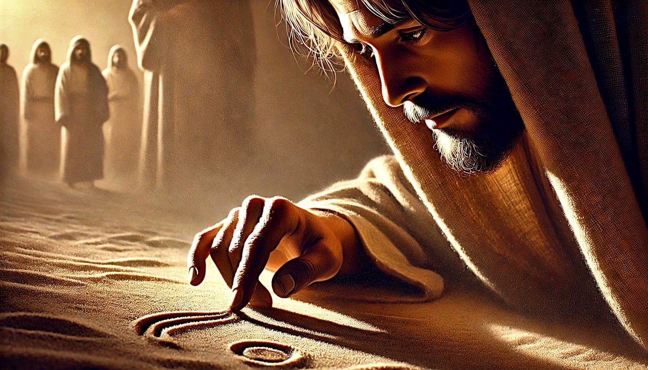 Download Jesus In Sand, Silent Teacher, Holy Inscription. Royalty-Free ...